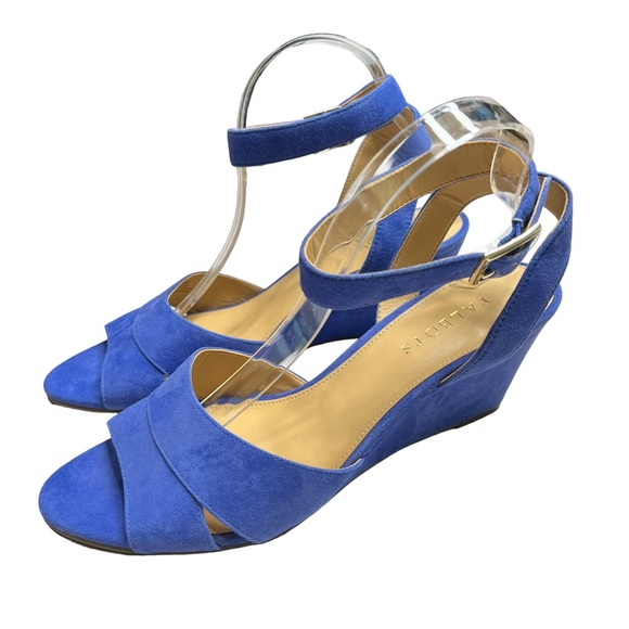 Talbots | Shoes | Talbots Blue Suede Wedge Sandals Size 9 2 New Without ...